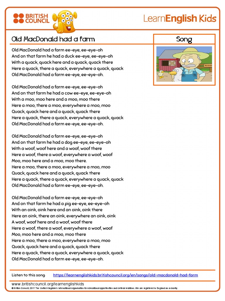 Old MacDonald Had a Farm Lyrics | PDF | Social Science | Home & Garden