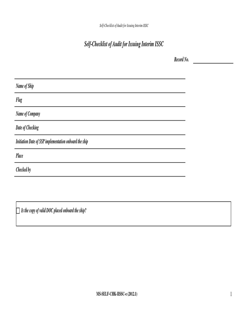 Self-Checklist of Audit For Issuing Interim ISSC: Record No | PDF | Safety