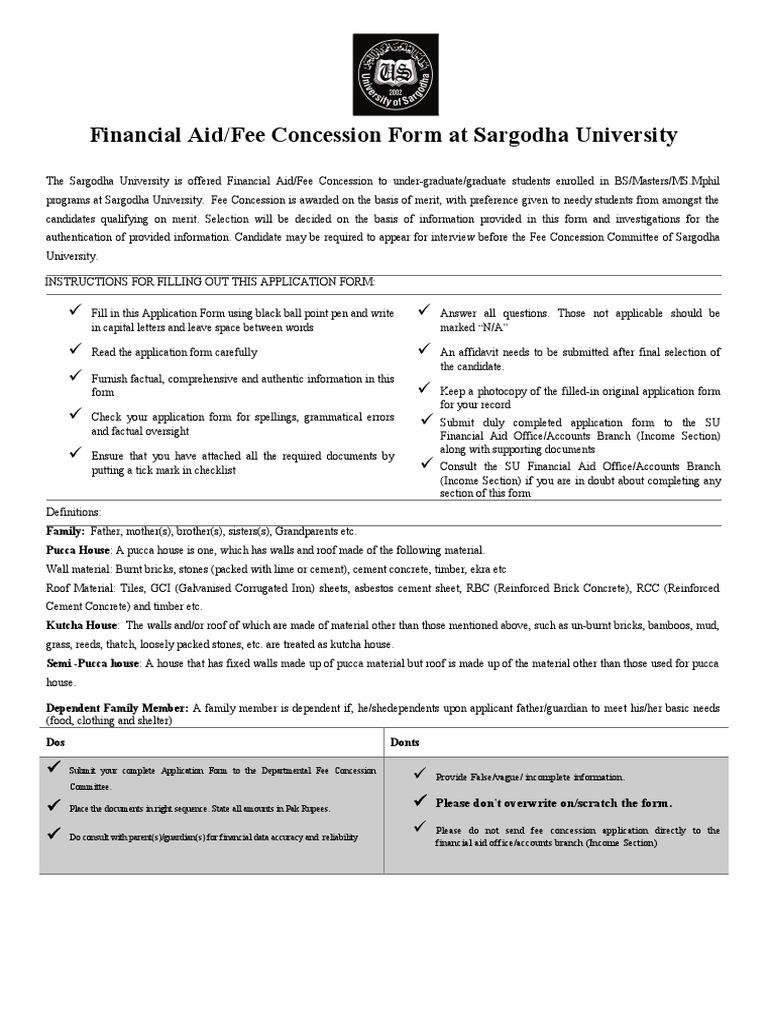 Application Form For Fee Concession 2019 | PDF | Roof