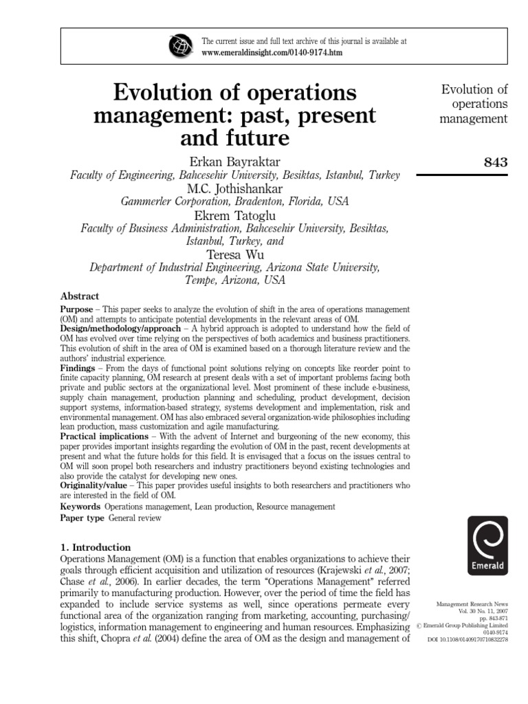 Evolution of Operations Management Past, Present and Future | PDF ...