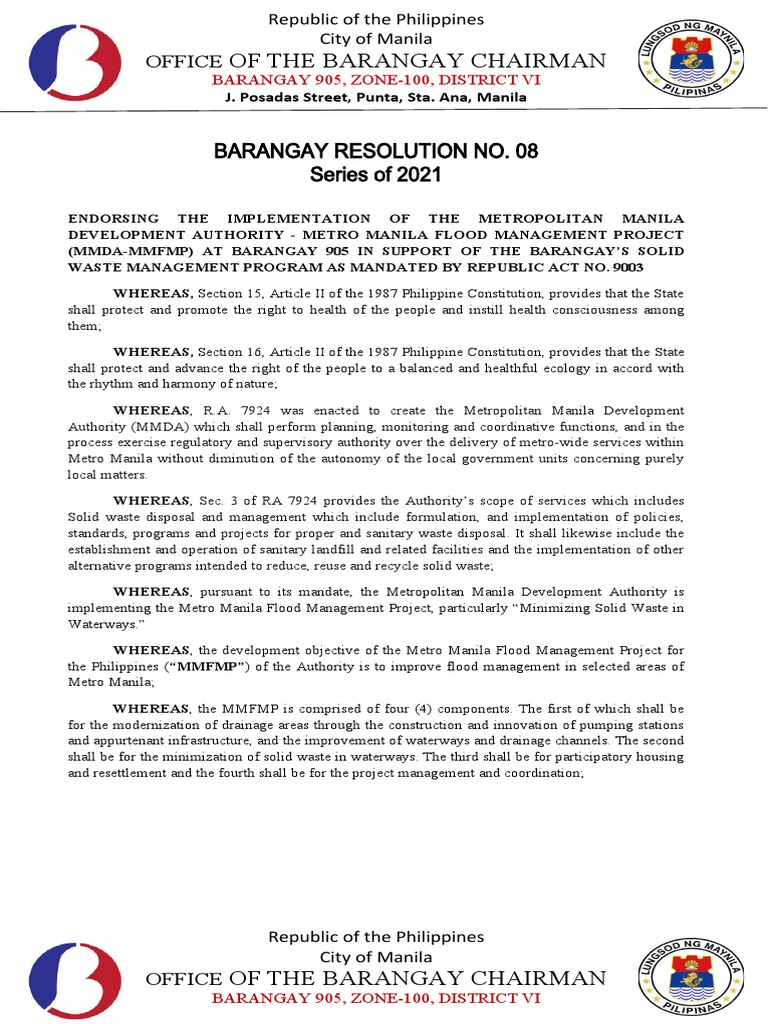 Supporting Flood Management and Solid Waste Programs: A Barangay ...