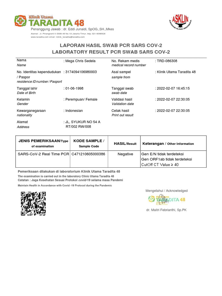 PCR48 - Result-Mega Chris Sedela | PDF | Health Sciences | Medicine