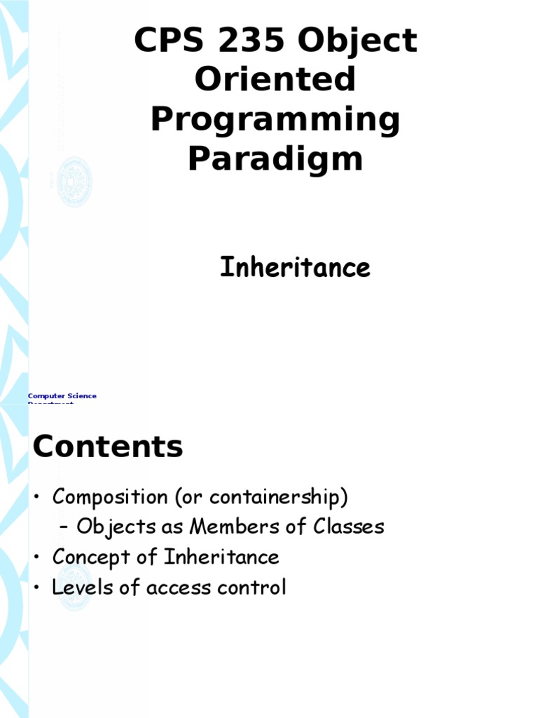 Cps 235 Object Oriented Programming Paradigm Inheritance Pdf Inheritance Object Oriented