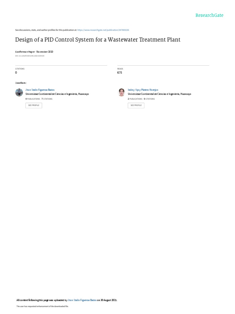 Design of A PID Control System For A Wastewater Treatment Plant | PDF ...