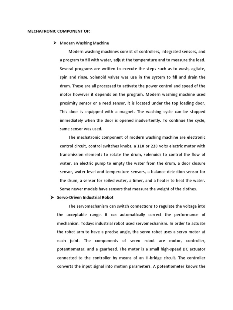 Mechatronic Component of | PDF | Electric Motor | Servomechanism