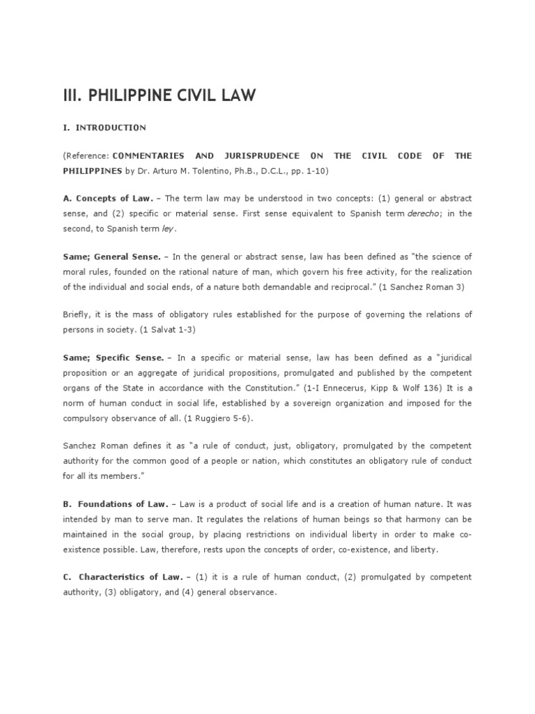 Philippine Civil Law | PDF | Civil Law (Legal System) | Codification (Law)