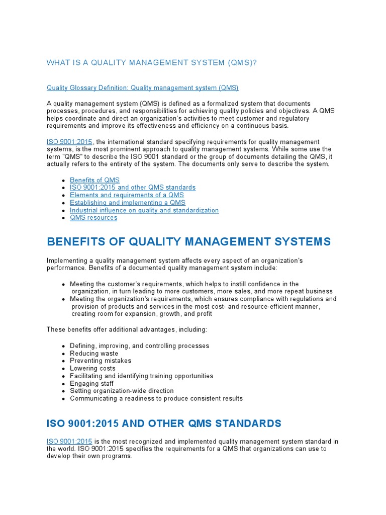 Benefits of Quality Management Systems | PDF | Quality Management ...