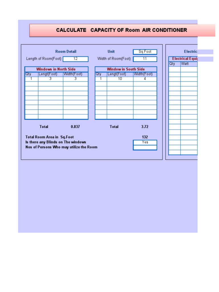 AC Size Calculation | PDF | British Thermal Unit | Watt