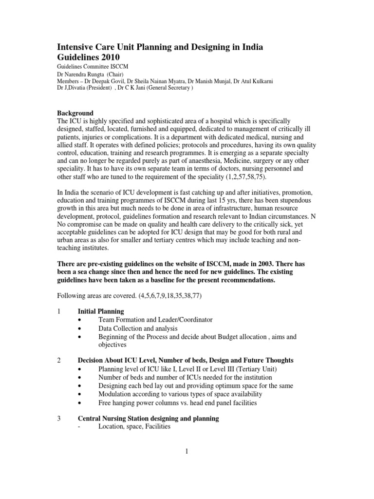 Intensive Care Unit Planning and Designing in India Guidelines 2010 ...