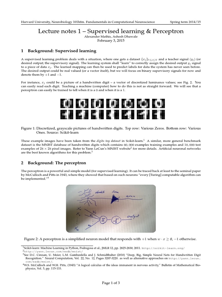 Lecture Notes 1 Supervised Learning And Perceptron Pdf Cybernetics