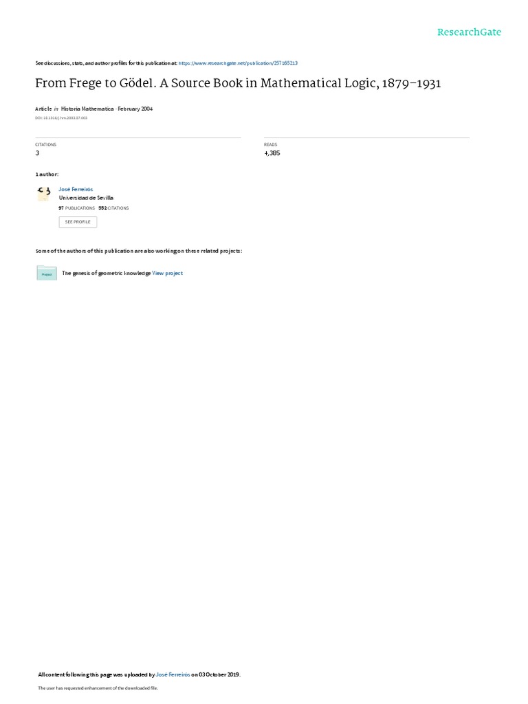 From Frege To Godel. A Source Book in Mathematical Logic, 1879-1931 ...