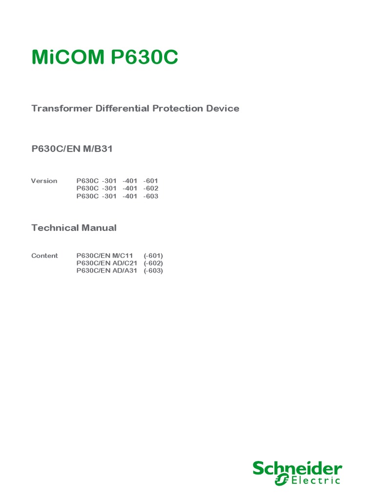Micom P630C: Transformer Differential Protection Device | PDF | Power ...