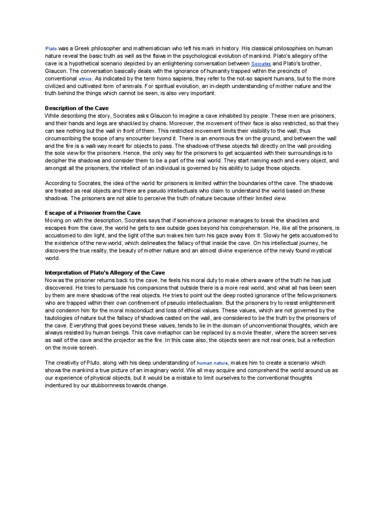 Description of The Cave: Plato | PDF | Ancient Greek Philosophy | Socrates