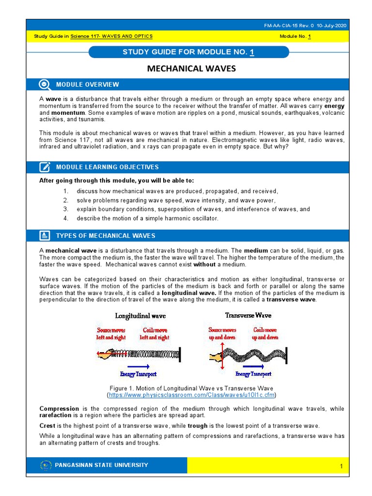 Mechanical Waves Study Guide | PDF | Waves | Transmission Medium