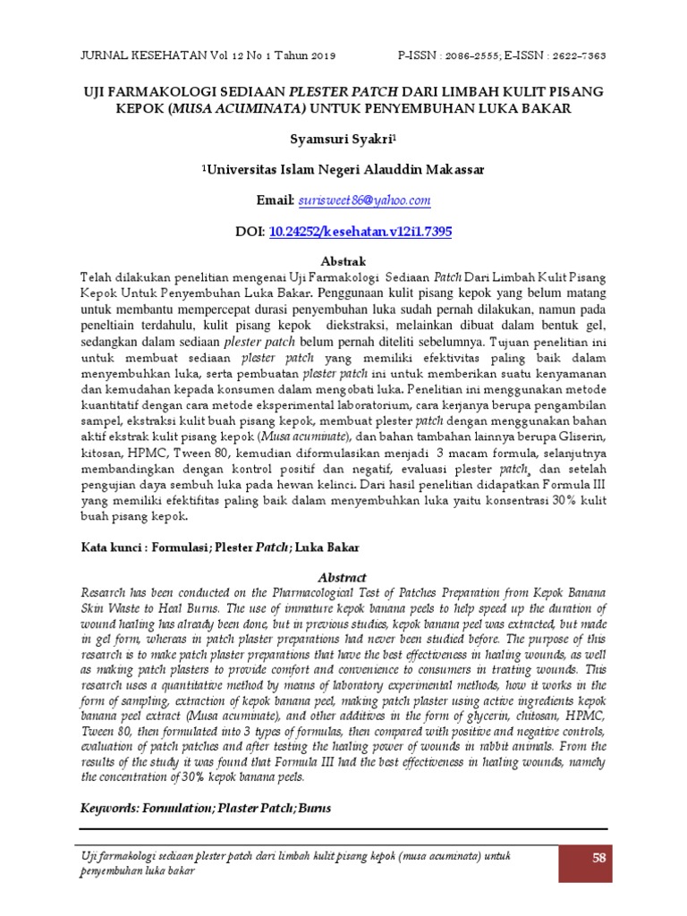 Uji Farmakologi Sediaan Plester Patch Dari Limbah | PDF