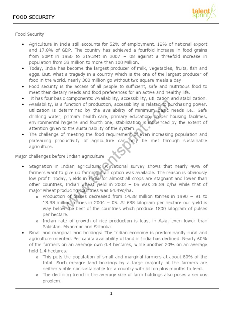 Food Security | PDF | Agriculture | Foods