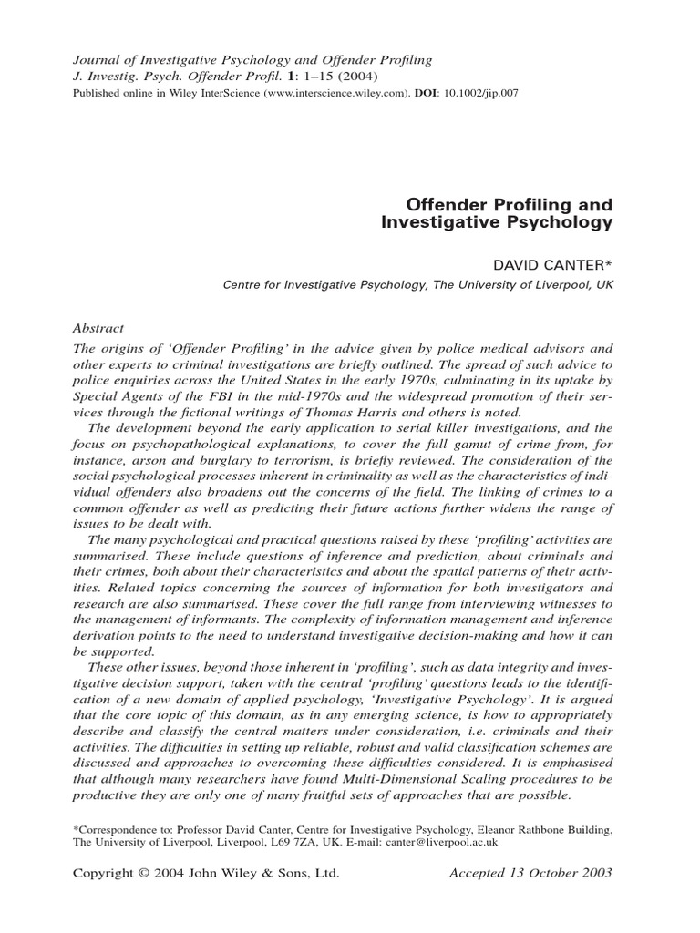 Offender Profiling and Investigative Psychology: David Canter | PDF ...
