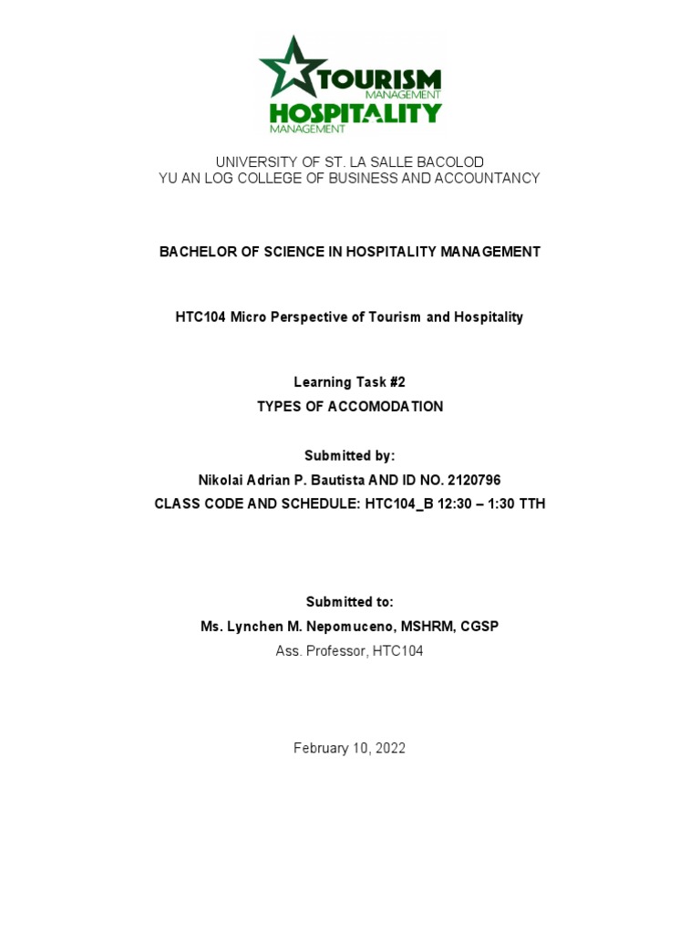 Types of Accommodation for Tourists | PDF | Hotel | Hostel