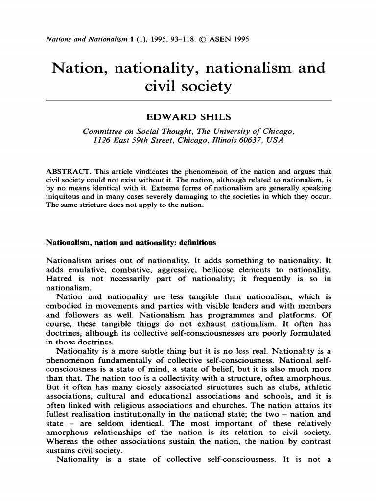 Nations and Nationalism (Wiley) Volume 1 Issue 1 1995 Edward Shils ...