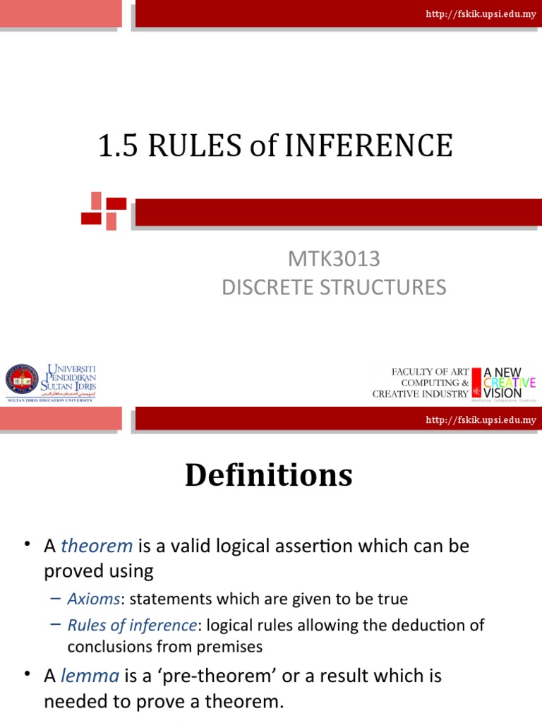 MTK3013-Chapter1.5 Rules of Inference - Rev1 | PDF | Mathematical Proof ...