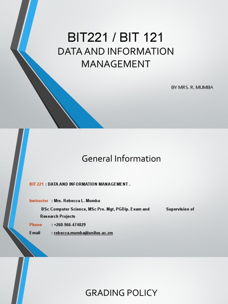 BIT221 / BIT 121: Data and Information Management | PDF | Information Management | Information