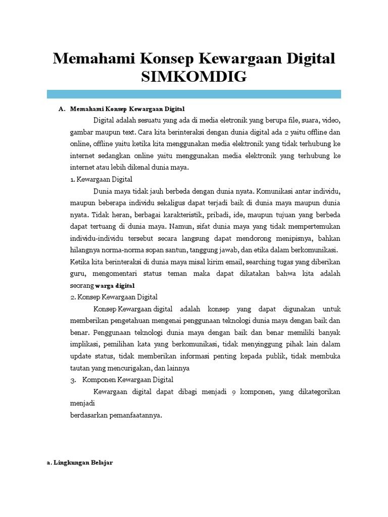 Memahami Konsep Kewargaan Digital SIMKOMDIG | PDF