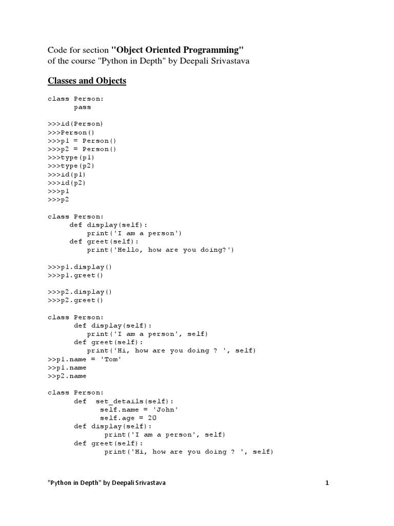 Classes and Objects: Code For Section "Object Oriented Programming" of ...