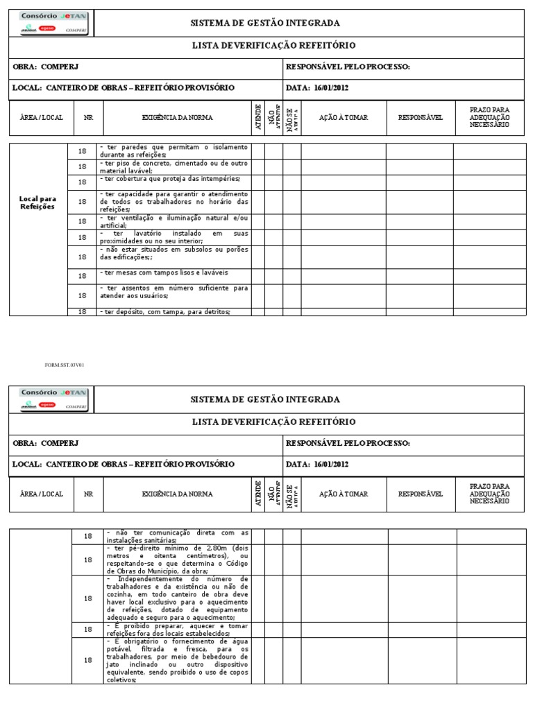 Check List - REFEITÓRIO | PDF