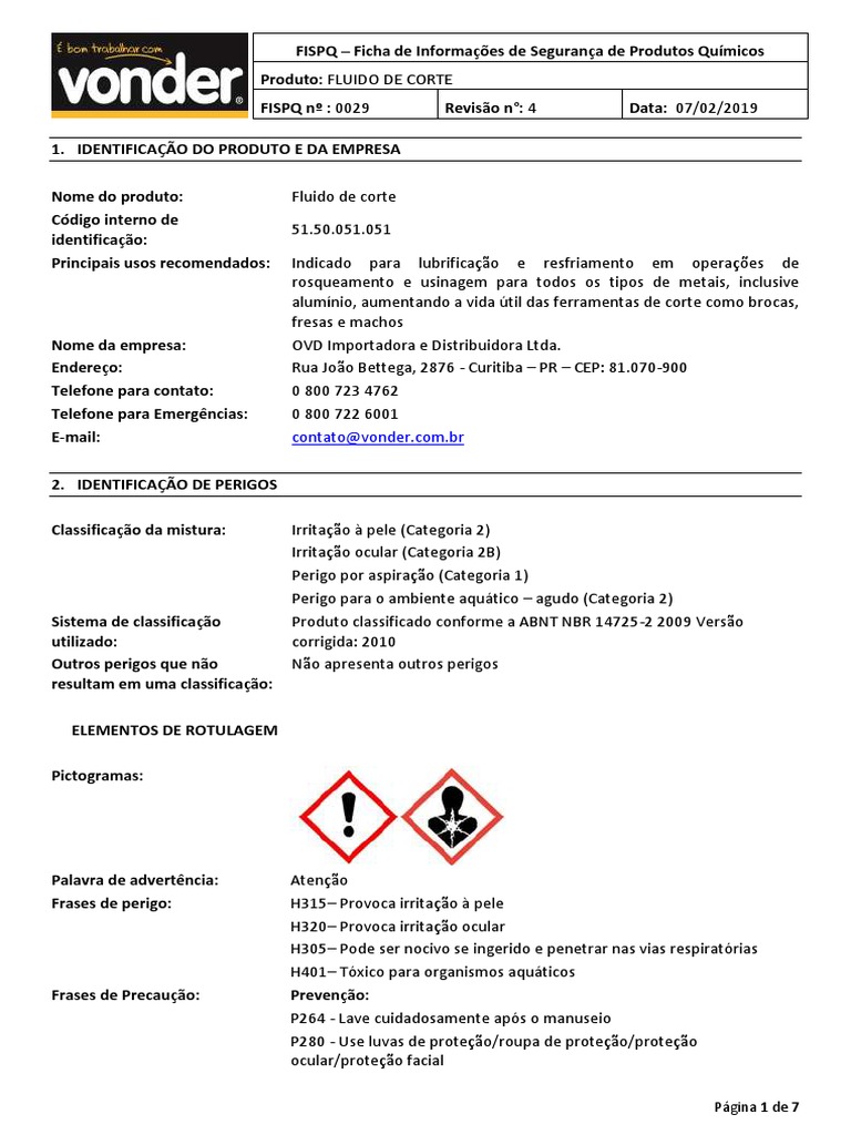 FISPQ Oleo de Corte | PDF | Solvente | Embalagem e rotulagem
