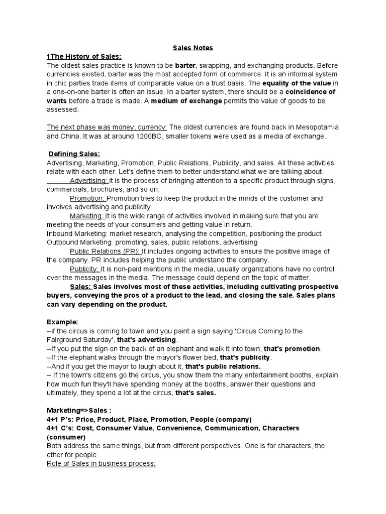 Sales Notes | PDF | Sales | Negotiation