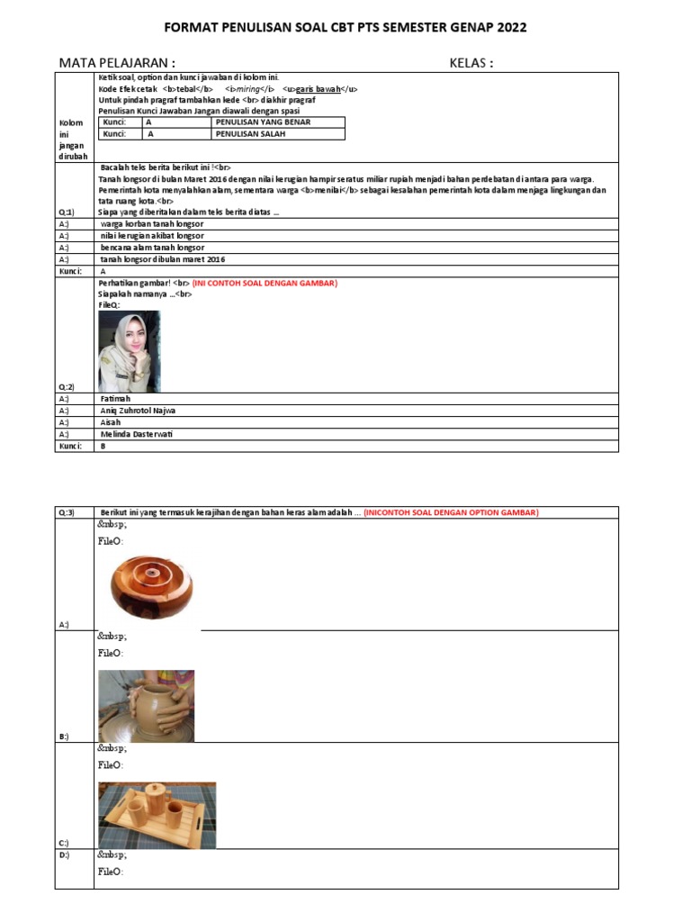 Format Penulisan Soal CBT PTS Genap | PDF | Metode & Bahan Ajar