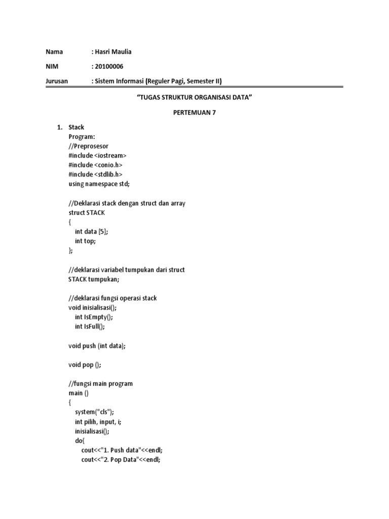 Hasri Maulia - Tugas Pertemuan 7 (Contoh C++ Stack Dan Queue) | PDF