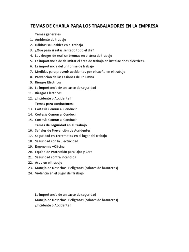 Temas de Charla para Los Trabajadores en La Empresa | PDF | Reanimación ...