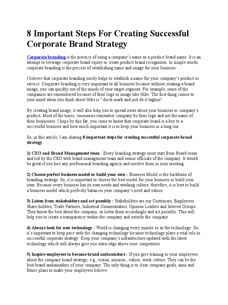 8 Important Steps For Creating Successful Corporate Brand Strategy ...