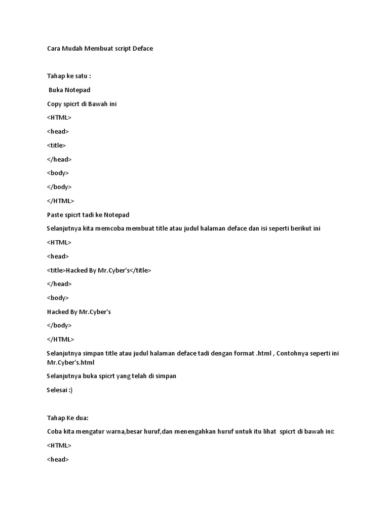 Cara Membuat Script Deface-1 | PDF