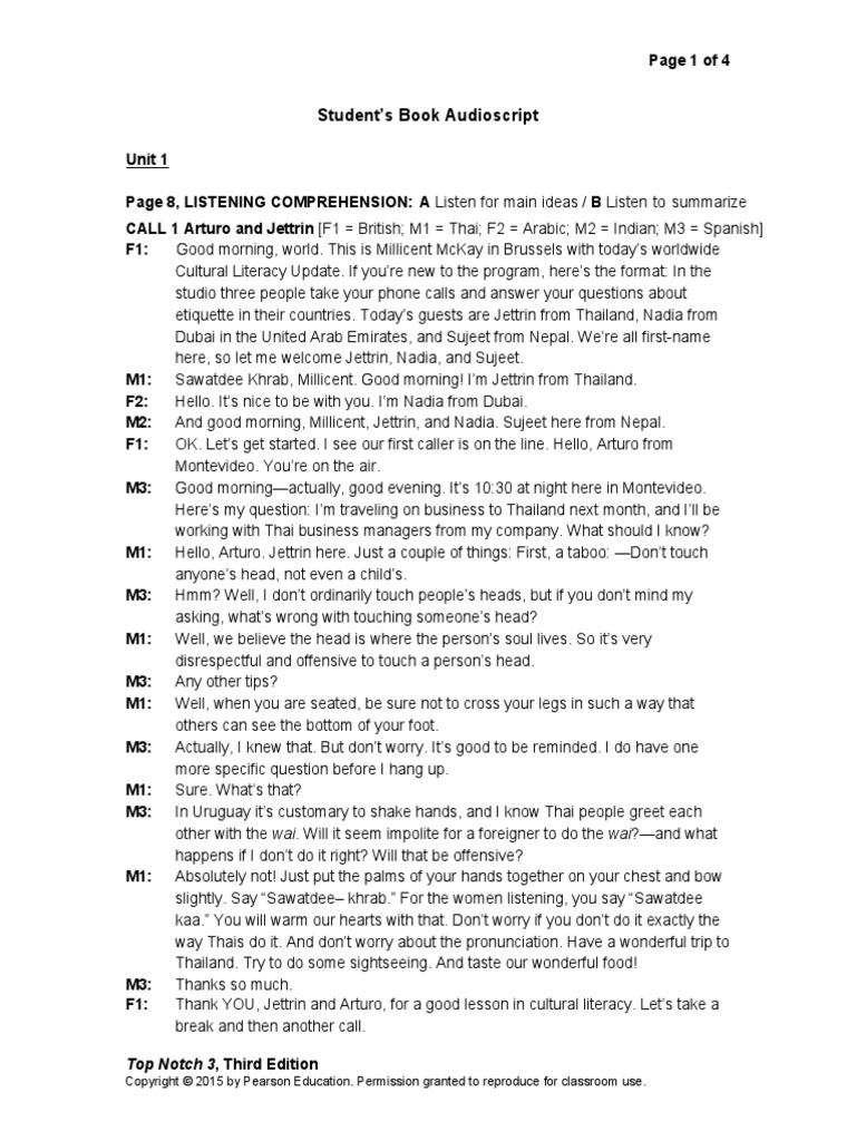 Student's Book Audioscript: Top Notch 3 | PDF