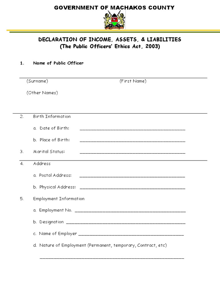 Wealth Declaration Form | Download Free PDF | Financial Statement ...