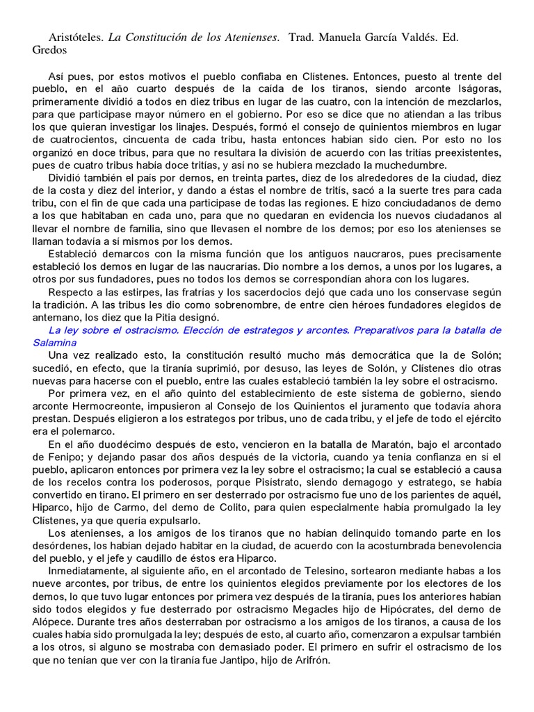 Clistenes en Constitucion Atenienses | PDF | Atenas | Gobierno griego ...