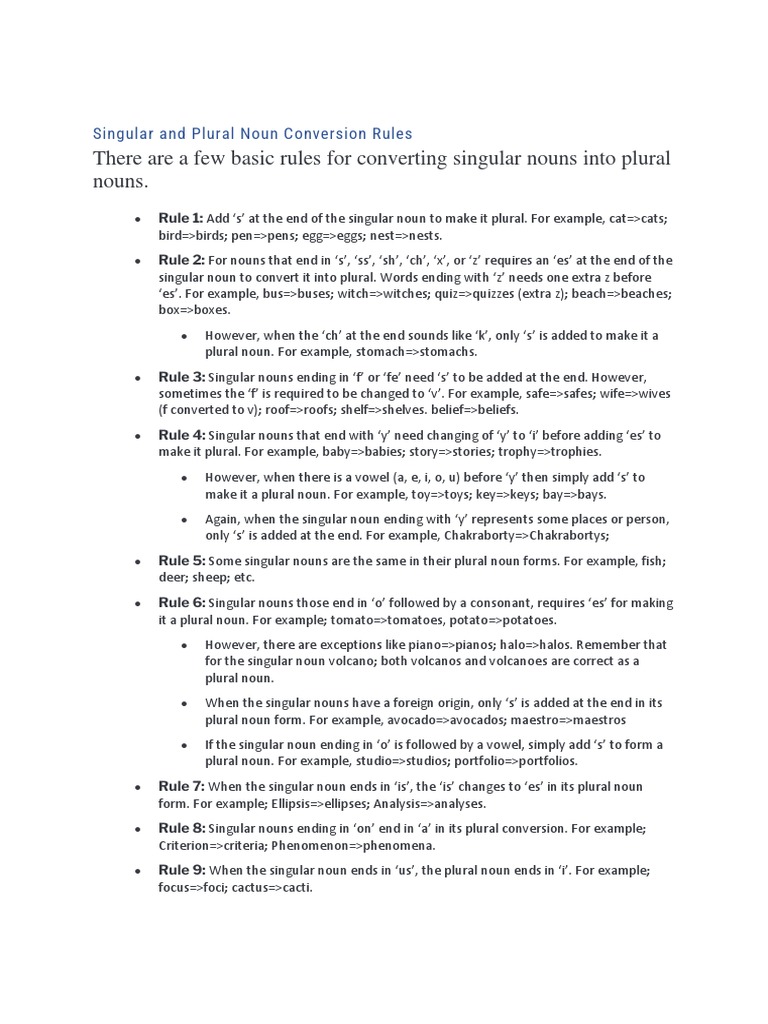 Singular to Plural Noun Rules Guide | PDF | Plural | Grammatical Number