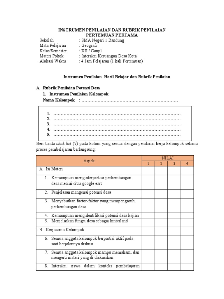 Instrumen Penilaian Dan Rubrik Penilaian 3 | PDF