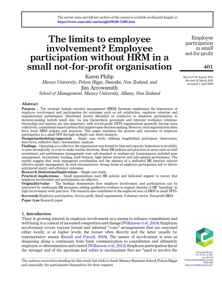 The Limits To Employee Involvement? Employee Participation Without HRM ...