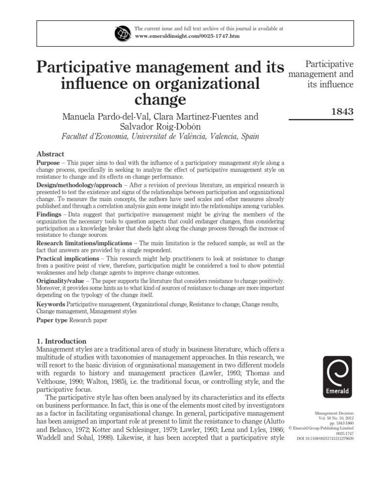 Participative Management and Its Influence On Organizational Change | PDF | Decision Making ...
