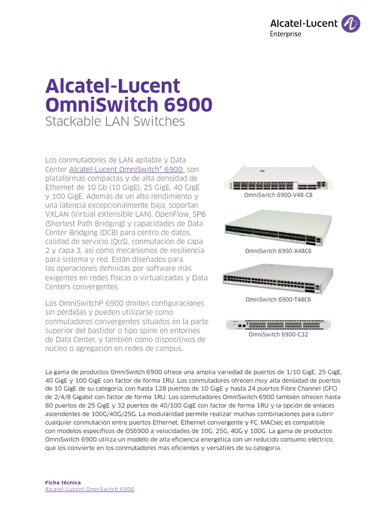 Omniswitch 6900 Stackable Lan Switches Datasheet Es | PDF | Calidad de servicio | Protocolos de ...