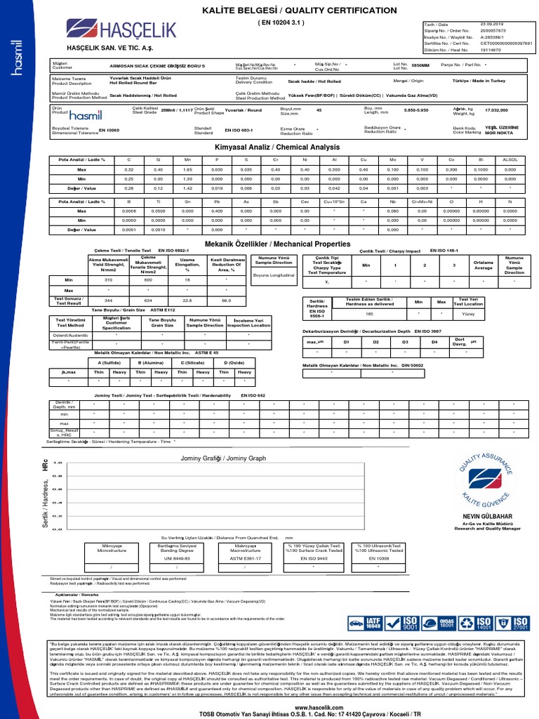 Steel Mill Certificate 45MM | PDF