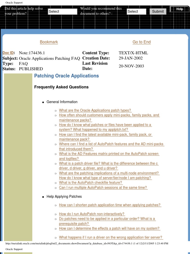 Faq On Patching Pdf Oracle Database Databases