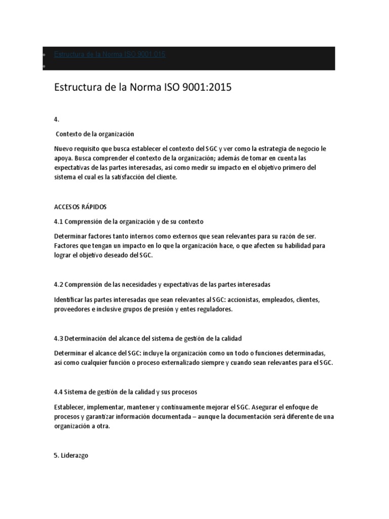 Estructura y Contenido de La Norma ISO 9001 2015 | PDF | Calidad ...