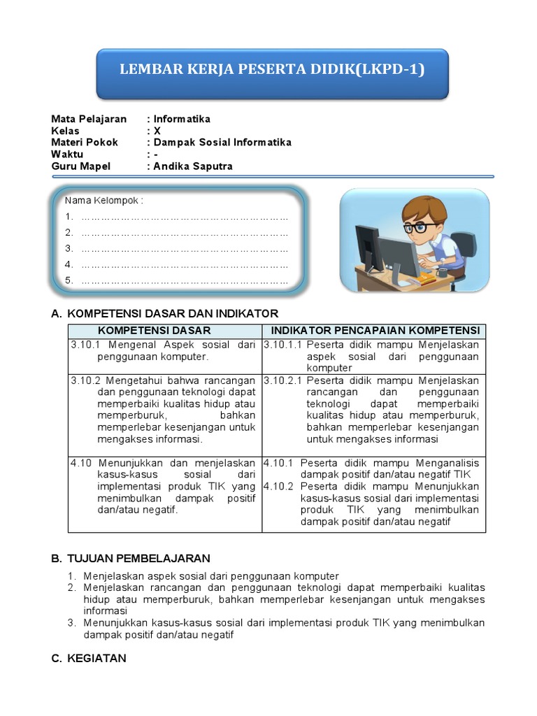 04 LKPD 1 Infromatika (Dampak Sosial Informatika) - ISI | PDF