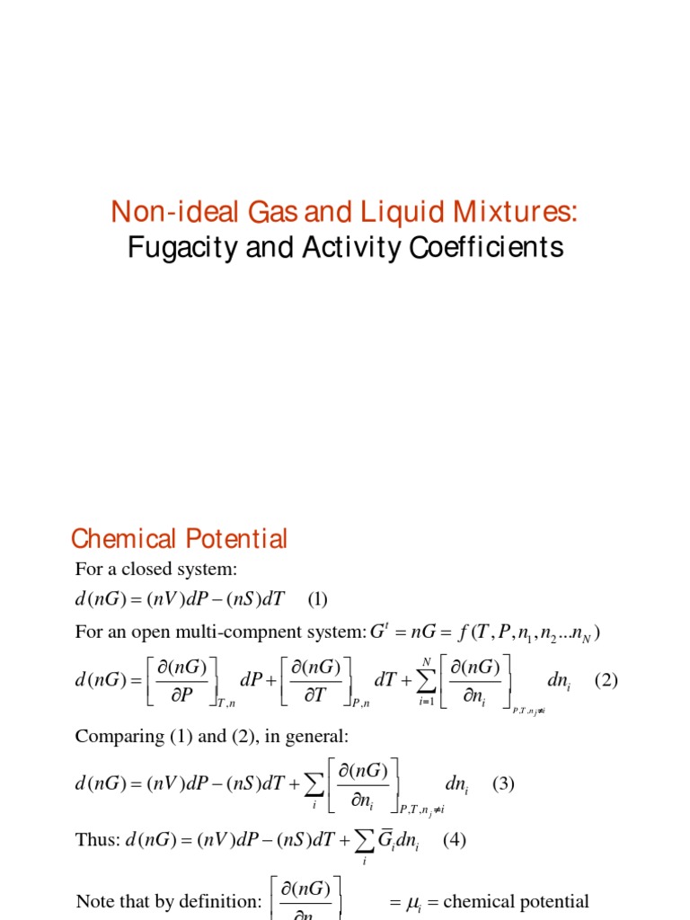 Fugacity and Activity Coefficients | PDF | Physics | Phases Of Matter