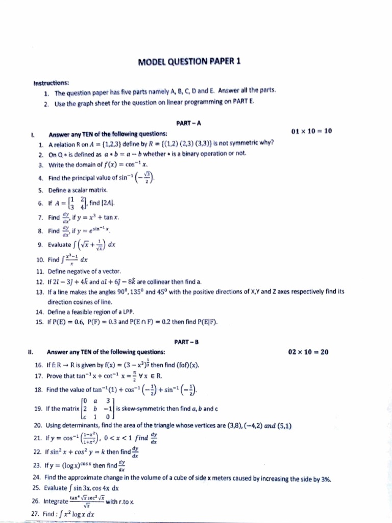 Mathematics Model QP 1-5 | PDF | Trigonometric Functions | Matrix (Mathematics)