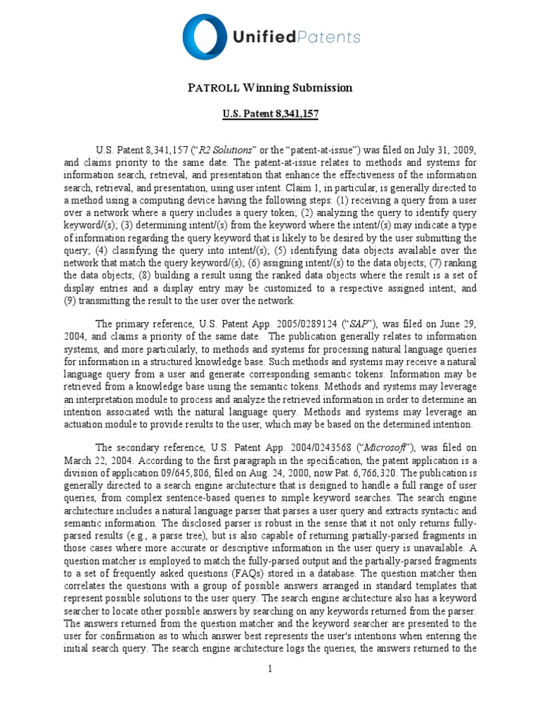 Unified Patents R2 Solutions US8341157 | PDF | Parsing | Information Retrieval